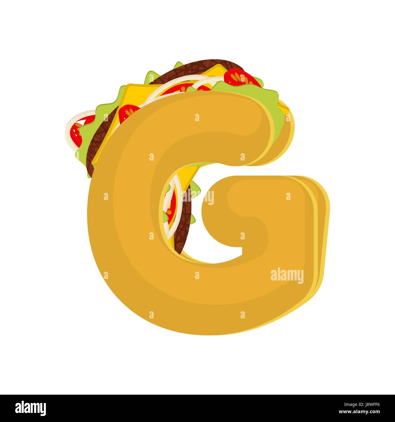 Letter G tacos. Mexican fast food font. Taco alphabet symbol. Mexico ...