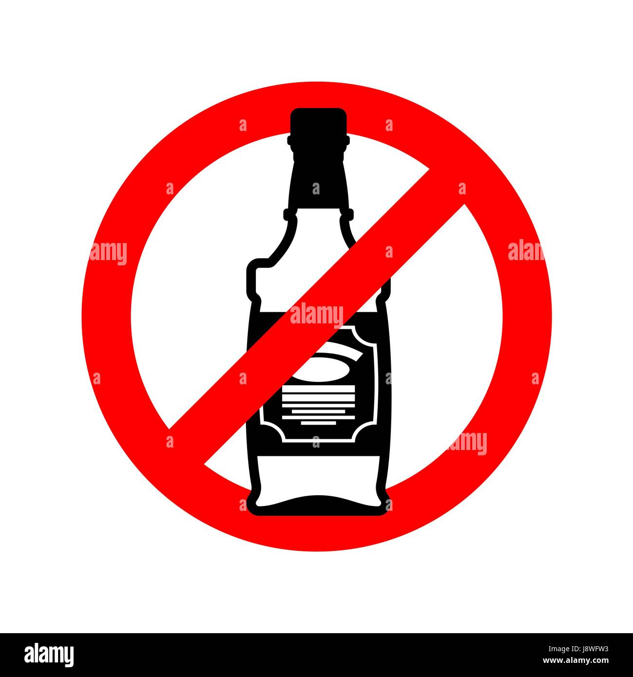 Stop alcohol. Bottle of whiskey on red circle. Road sign Ban alcoholic ...