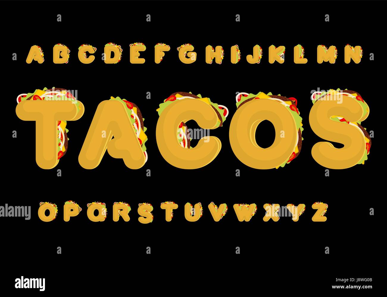Tacos alphabet. Taco font. Mexican fast food ABC. traditional Mexico ...