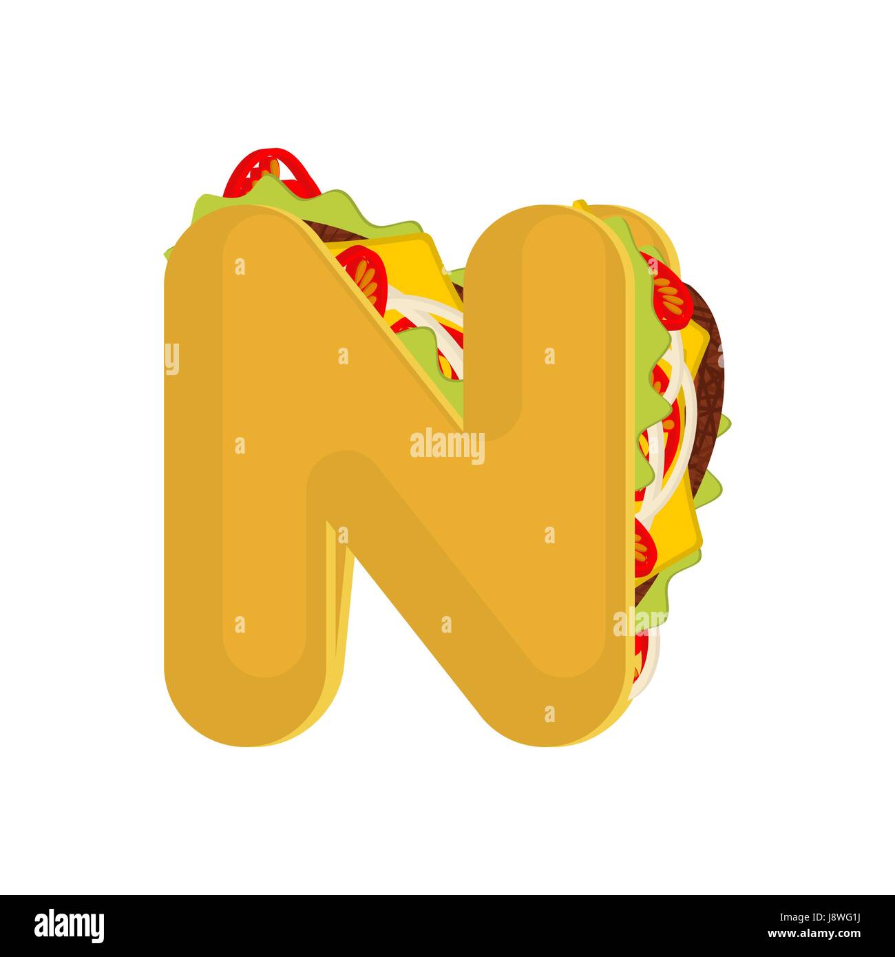 Letter N tacos. Mexican fast food font. Taco alphabet symbol. Mexico ...