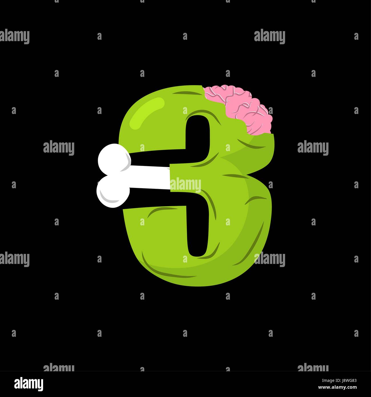 Number 3 zombie. Monster Font three. bones and brains alphabet sign ...