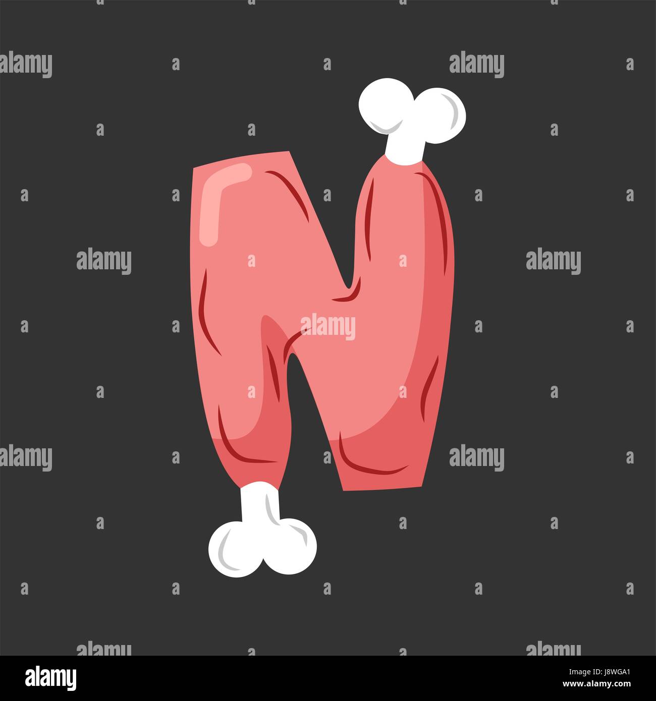 Letter N meat font. Pork and bone alphabet sign. Ham lettering. Beef ...