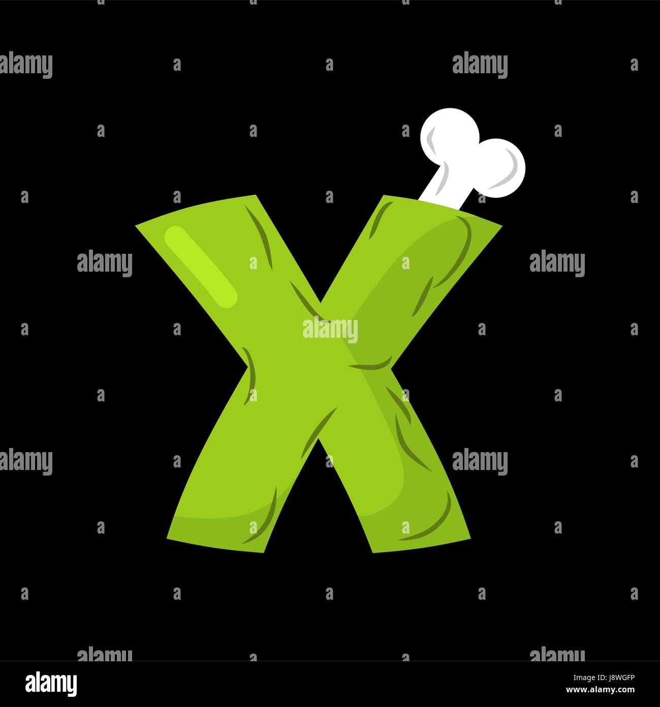 Letter X zombie font. Monster alphabet. Bones and brains lettering ...