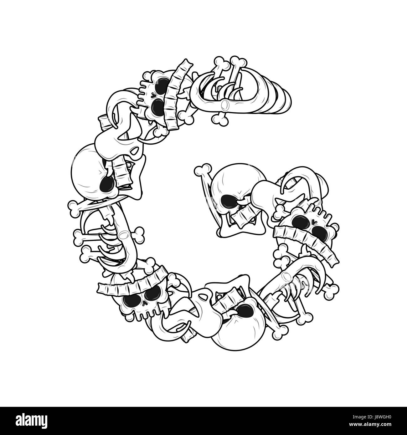 Letter G skeleton Bones Font. Anatomy of an alphabet symbol. dead ABC ...
