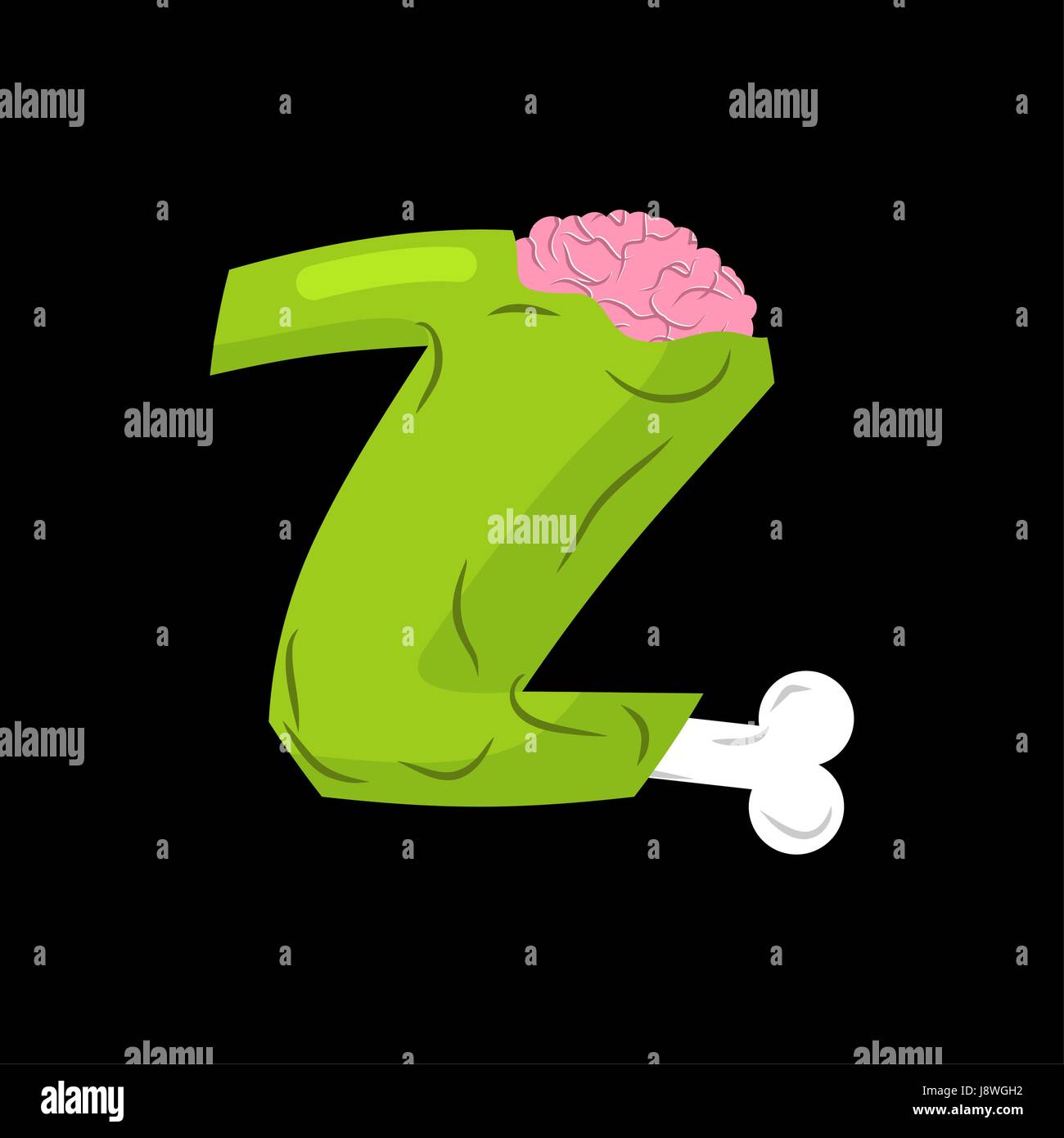 Letter Z zombie font. Monster alphabet. Bones and brains lettering. Green Terrible ABC sign ...