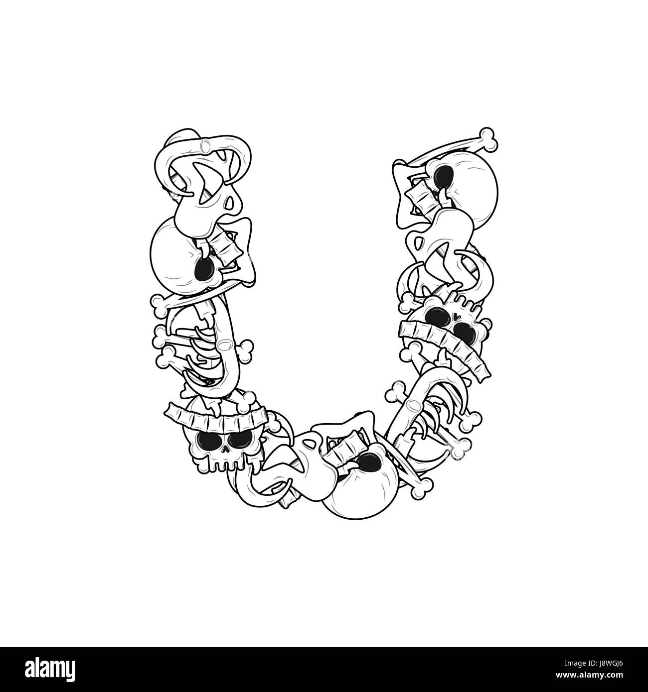 Letter U skeleton Bones Font. Anatomy of an alphabet symbol. dead ABC ...