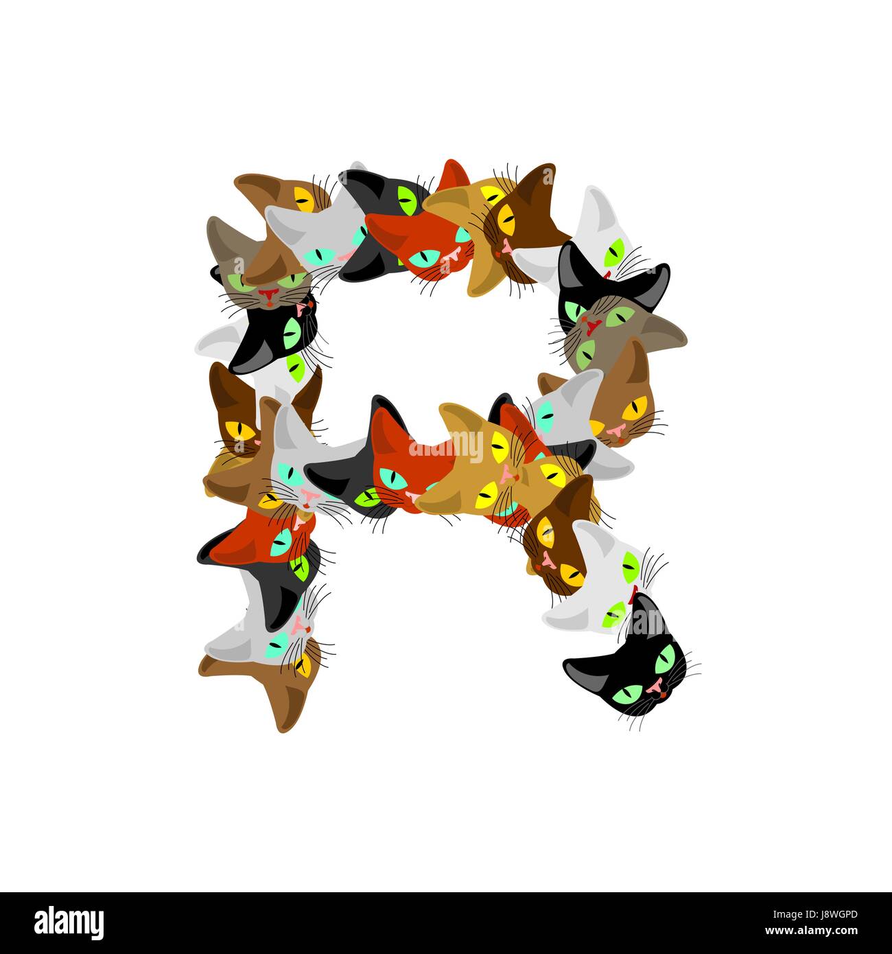 letter R Cat font. Pet alphabet symbol. home animal ABC sign Stock ...