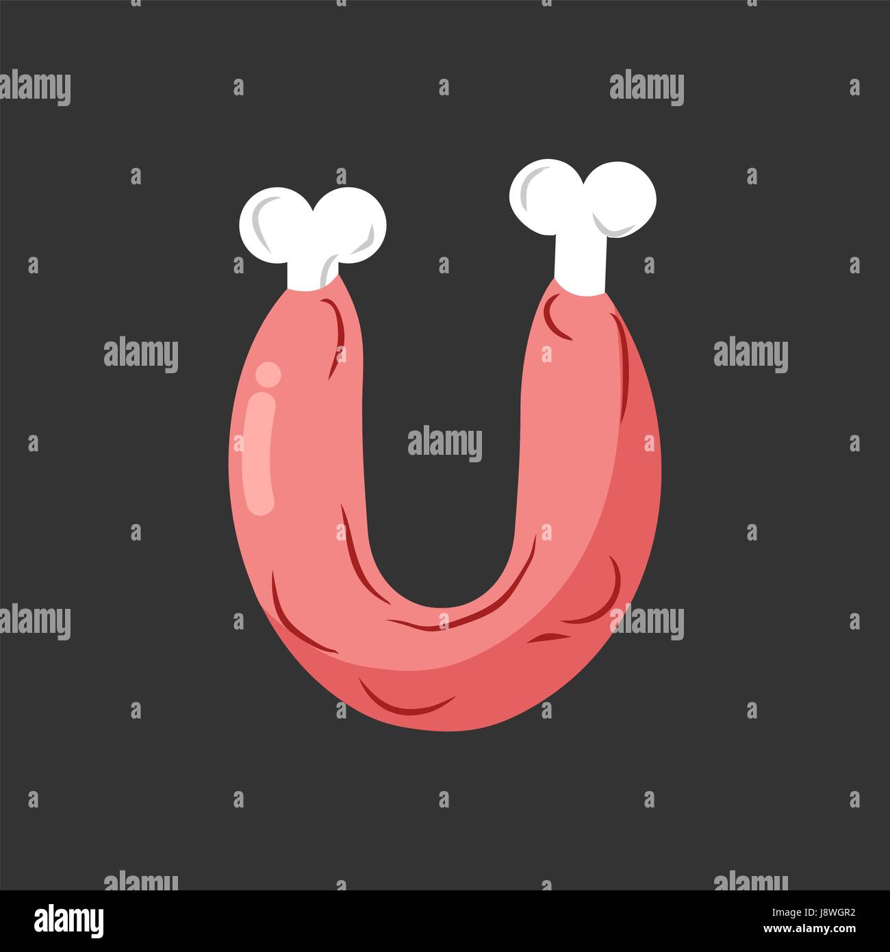 Letter U meat font. Pork and bone alphabet sign. Ham lettering. Beef ...