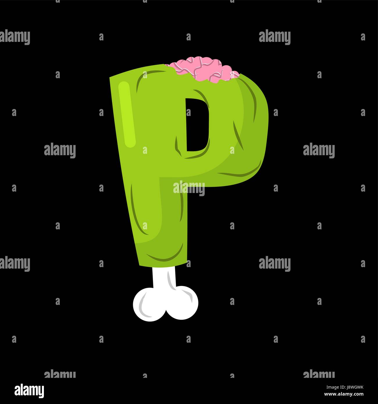 Letter P zombie font. Monster alphabet. Bones and brains lettering ...