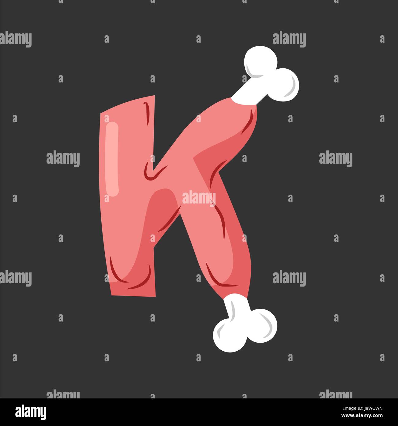 Letter K meat font. Pork and bone alphabet sign. Ham lettering. Beef ...