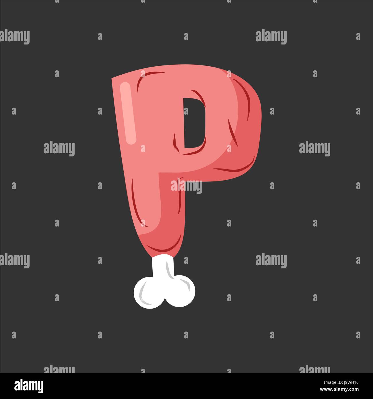 Letter P meat font. Pork and bone alphabet sign. Ham lettering. Beef ...