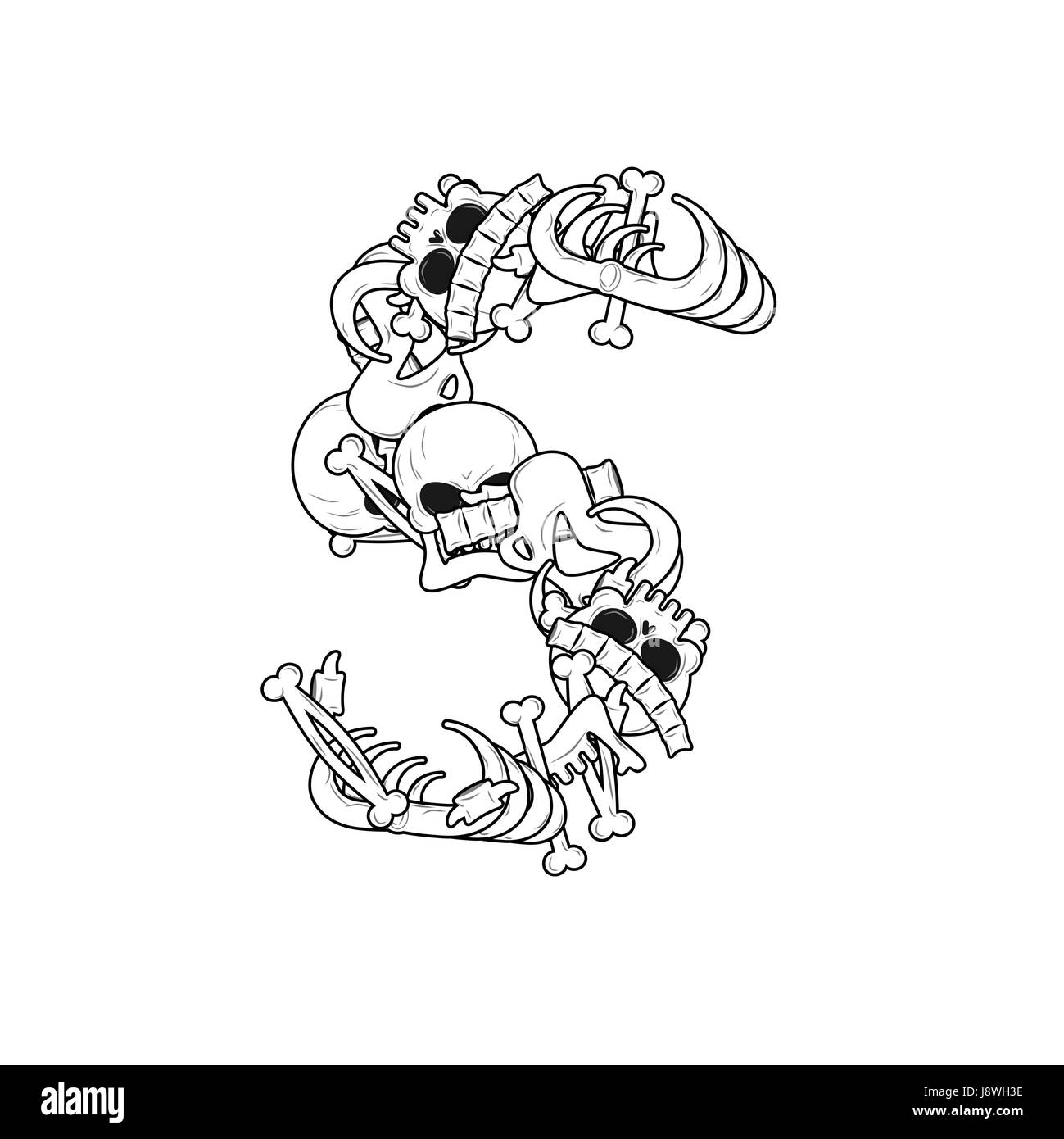 Number 5 skeleton. Bones Font five. Anatomy of an alphabet symbol. dead ...