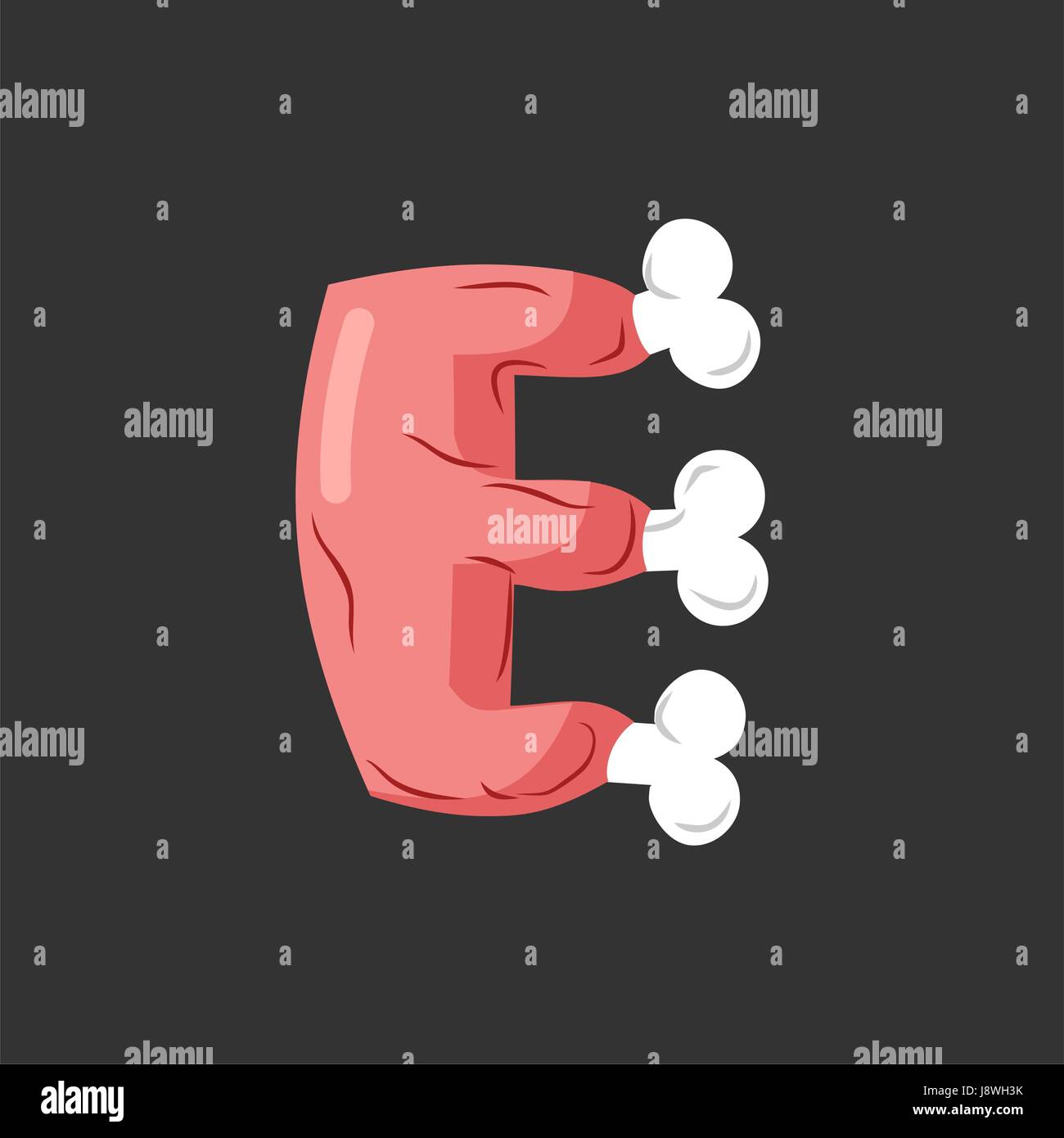 Letter E meat font. Pork and bone alphabet sign. Ham lettering. Beef ...