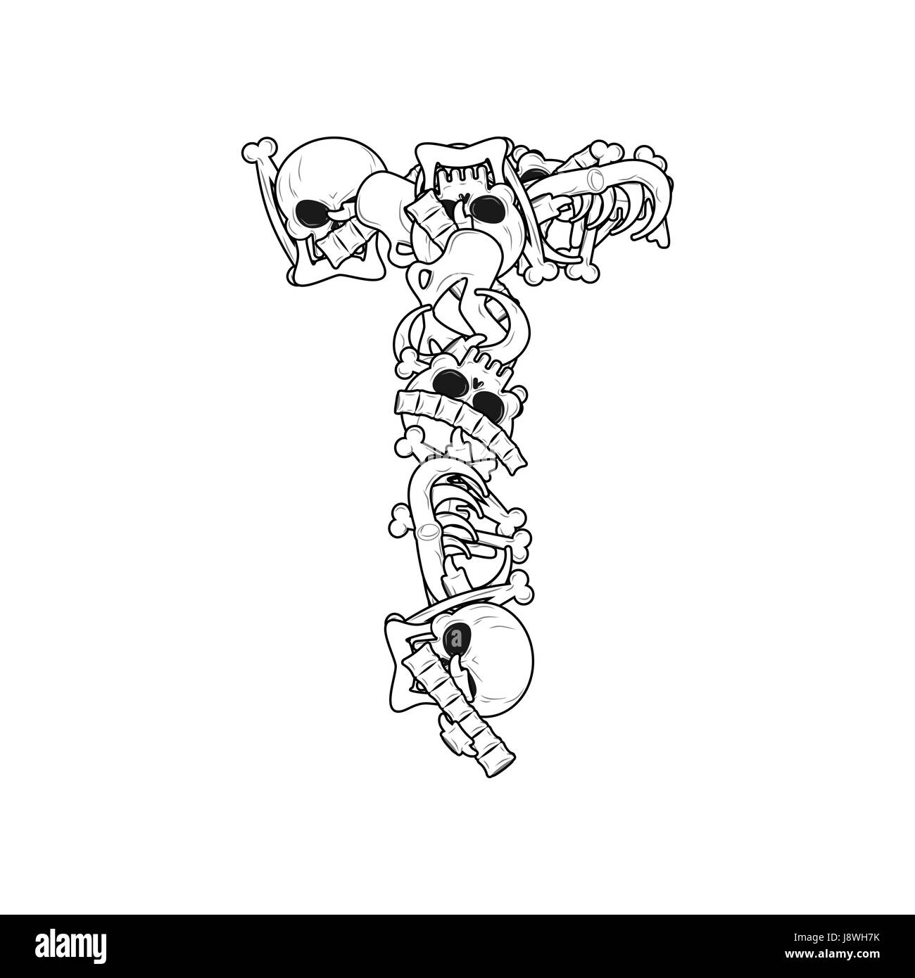 Letter T skeleton Bones Font. Anatomy of an alphabet symbol. dead ABC ...