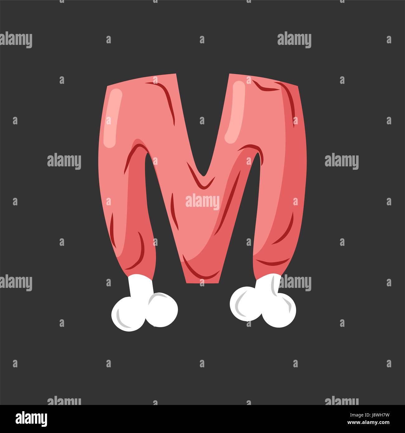 Letter M meat font. Pork and bone alphabet sign. Ham lettering. Beef ...
