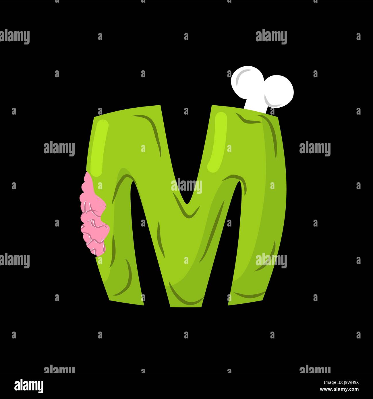 Letter M zombie font. Monster alphabet. Bones and brains lettering ...