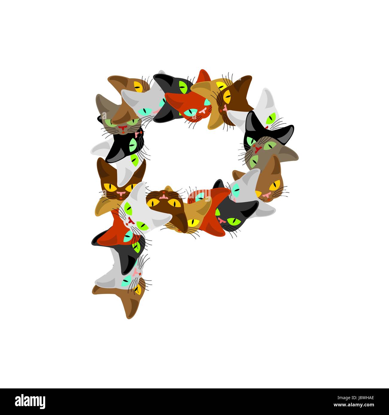 letter P Cat font. Pet alphabet symbol. home animal ABC sign Stock ...