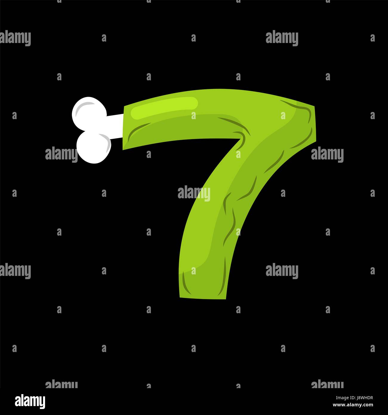 Number 7 zombie. Monster Font seven. bones and brains alphabet sign ...