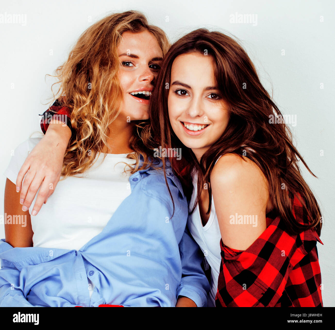best friends teenage girls together having fun, posing emotional on ...