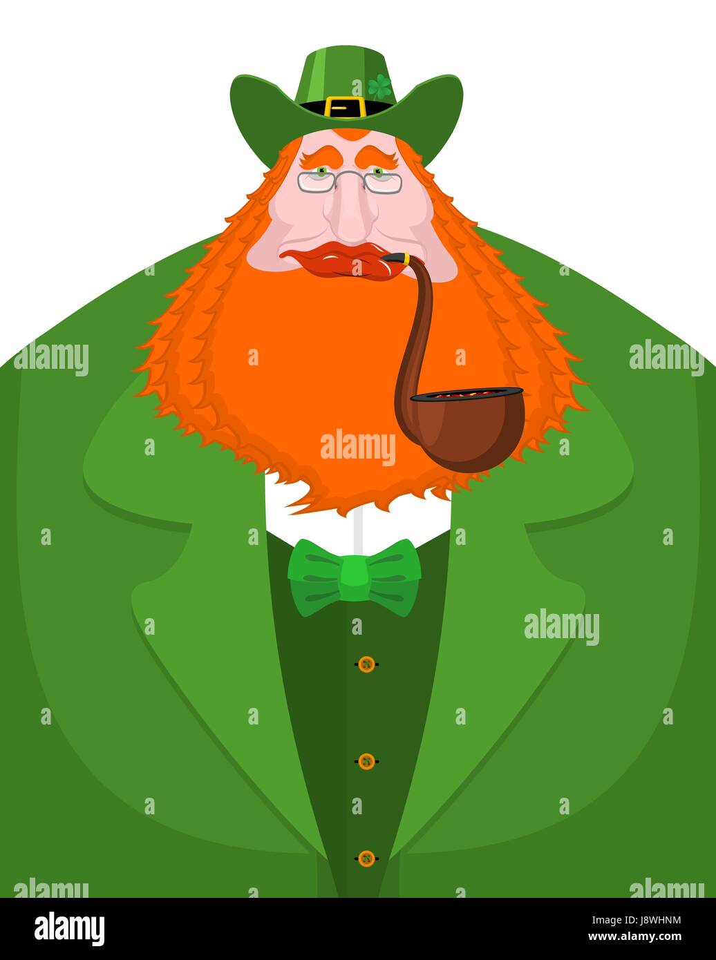 St. Patrick's Day Leprechaun with red beard and pipe. Green hat. Magic ...