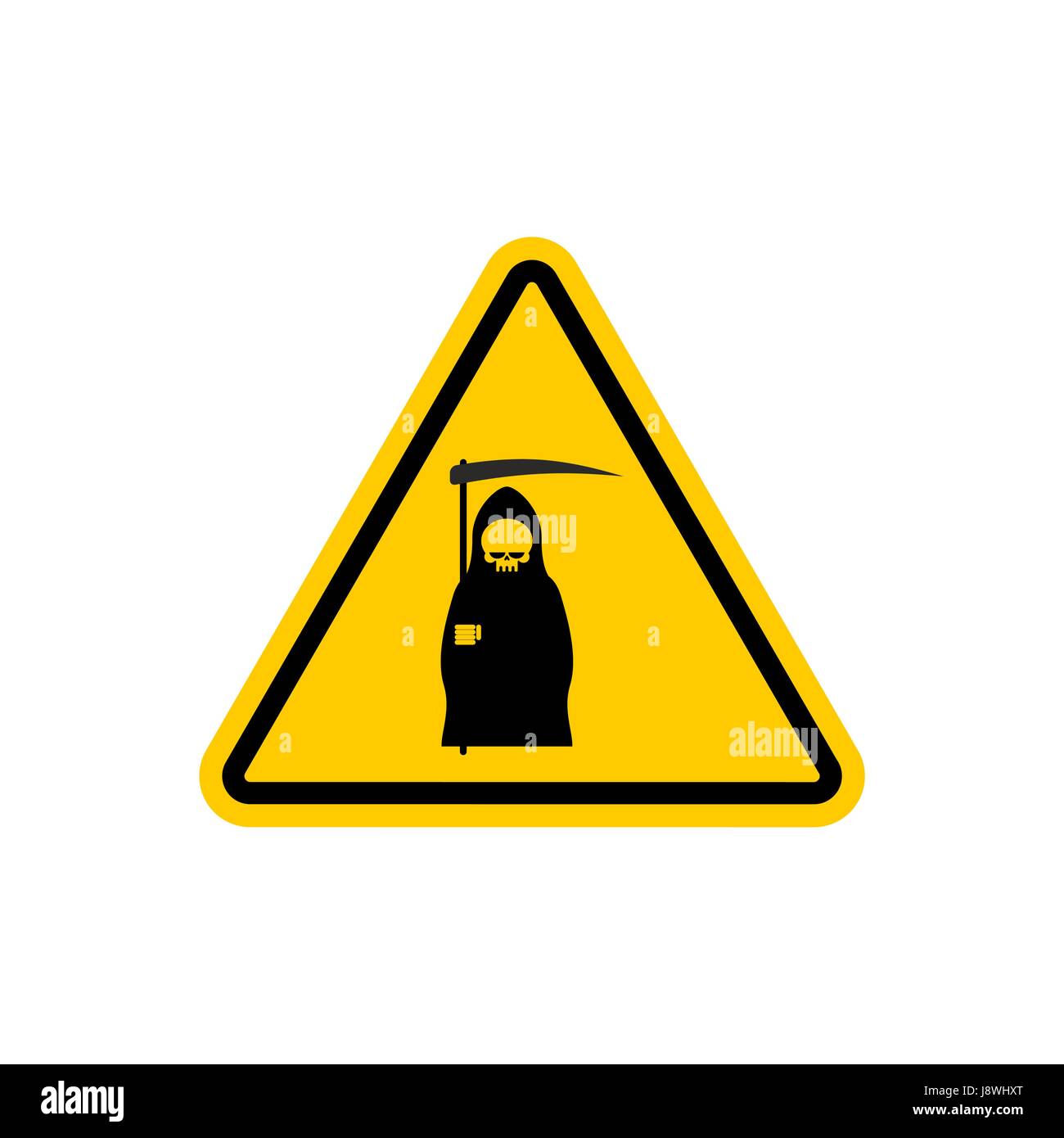Attention death. Dangers of yellow road sign. Grim Reaper Caution Stock ...