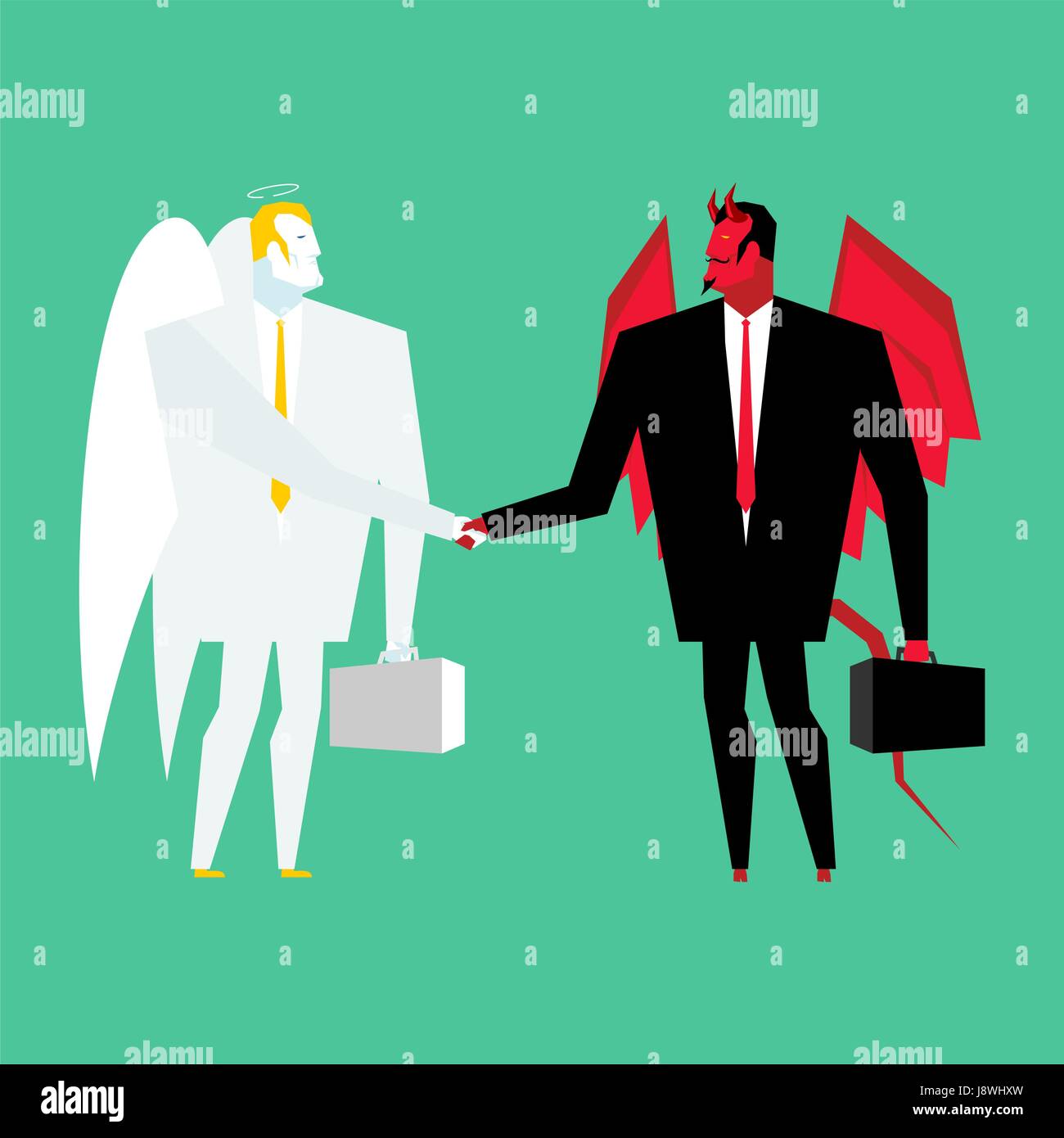 Devil and angel business deal. Satan and God handshake. Archangel and ...