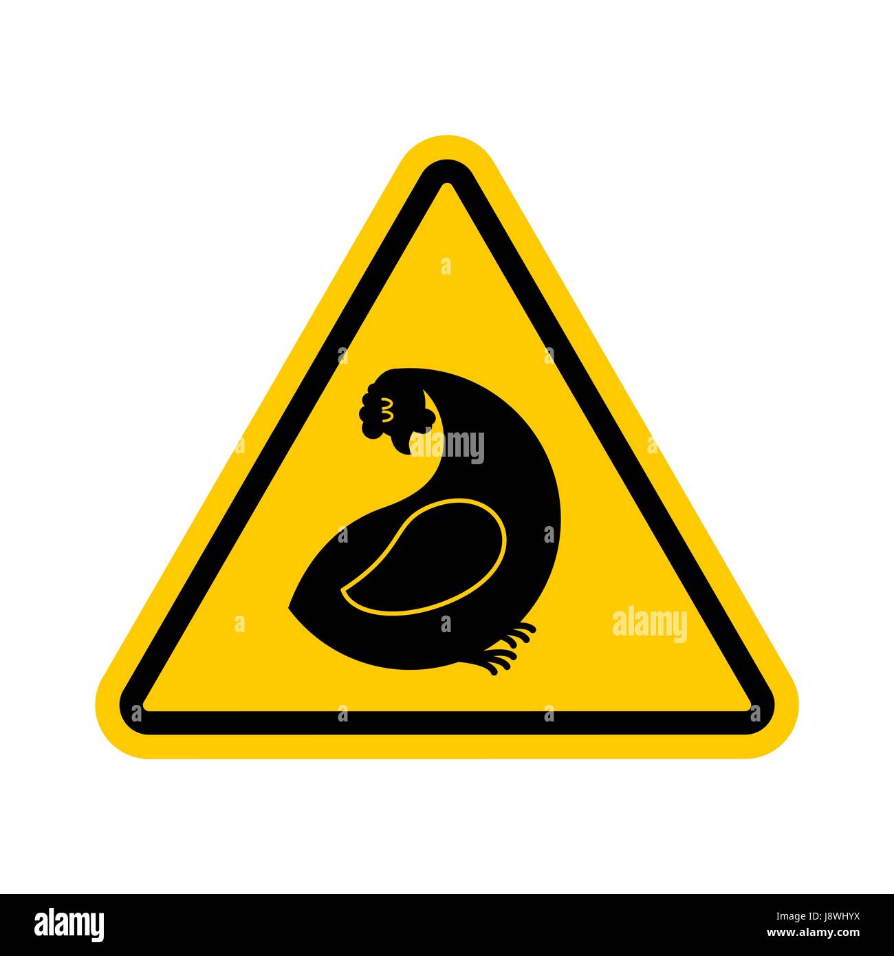 Attention hen. Dangers of yellow road sign. Chicken farm Caution Stock ...
