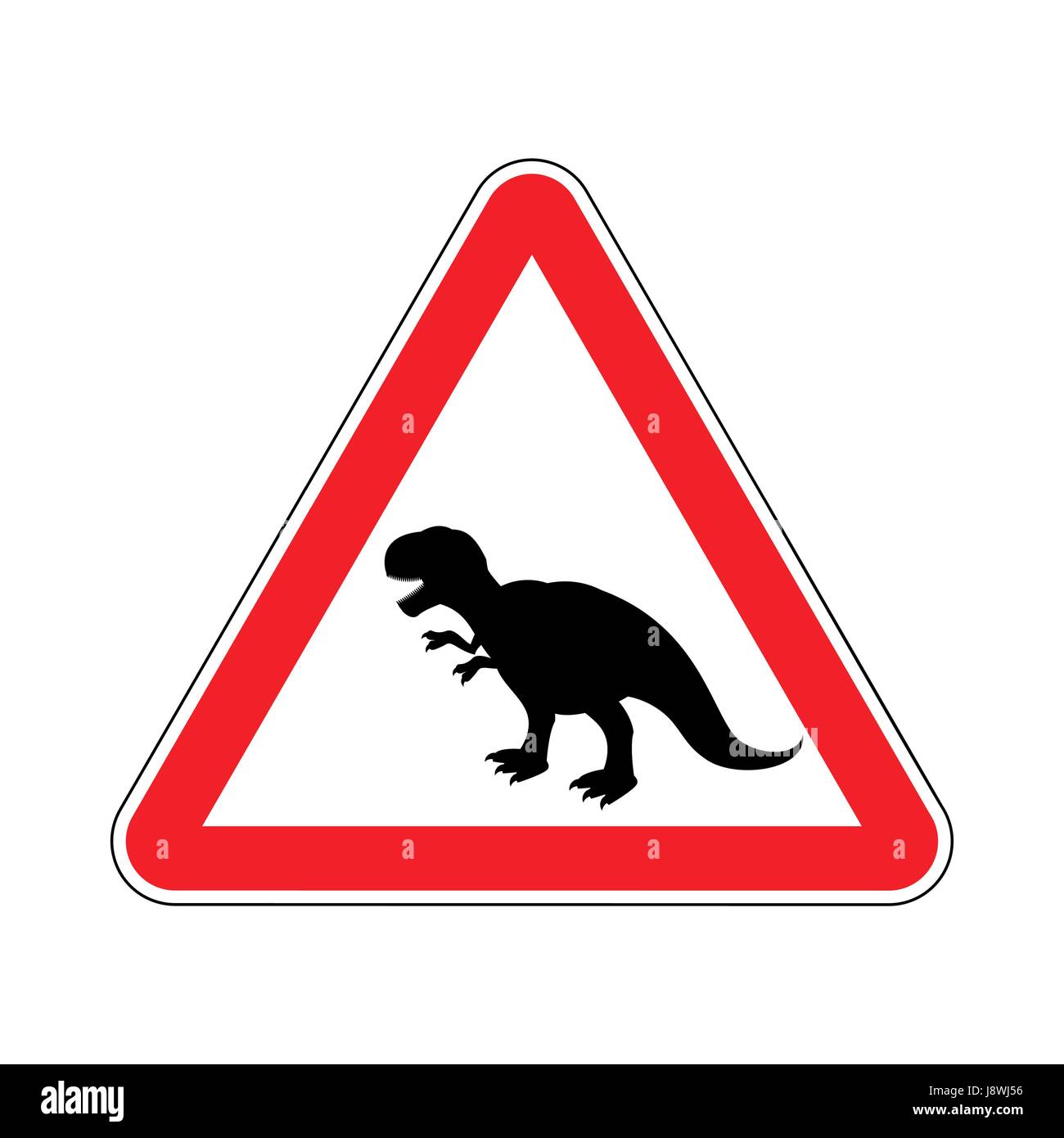 Attention dinosaur. Dangers of red road sign. Prehistoric predator ...
