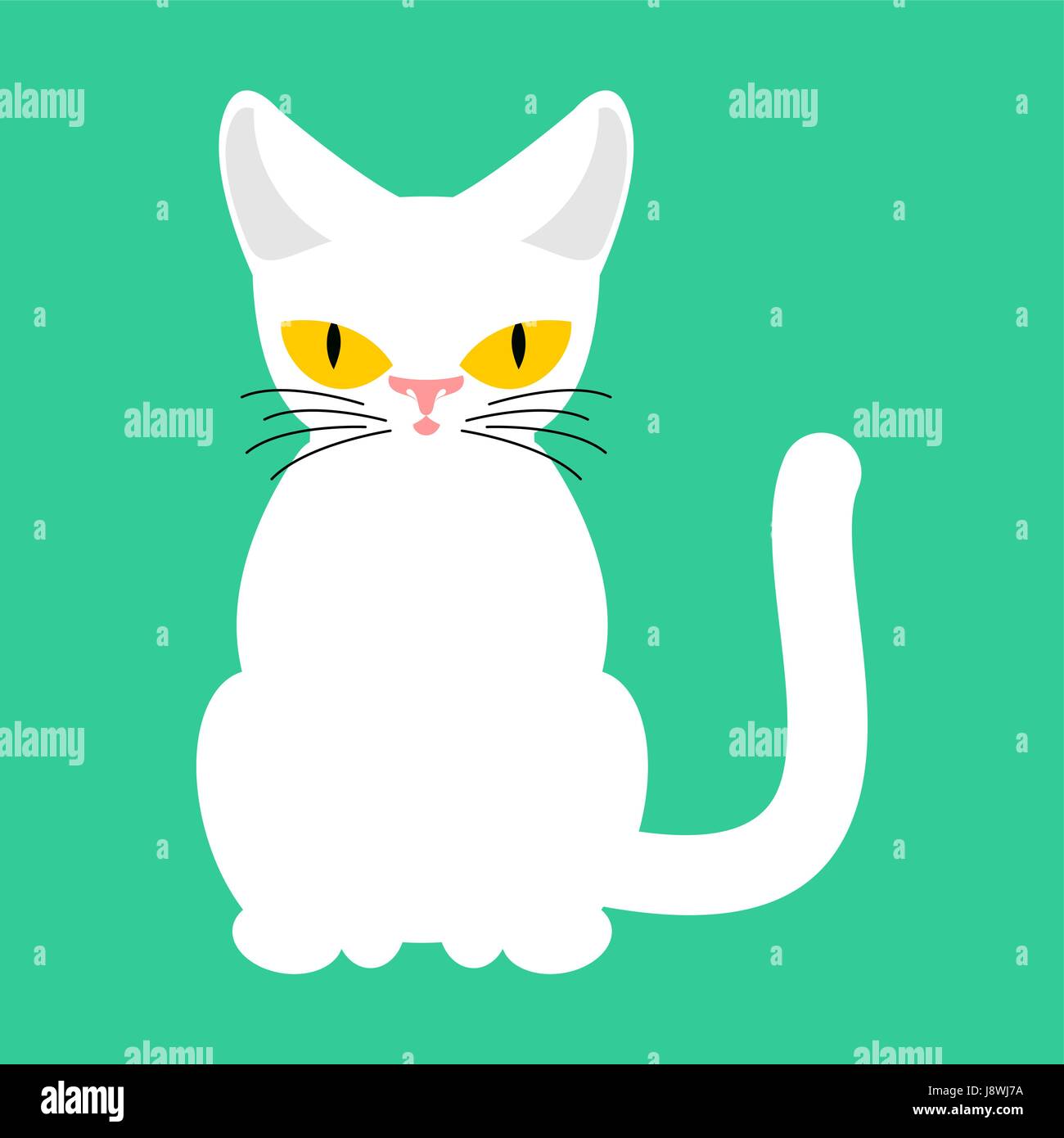 white Cat isolated. Pet on green background Stock Vector Image & Art ...