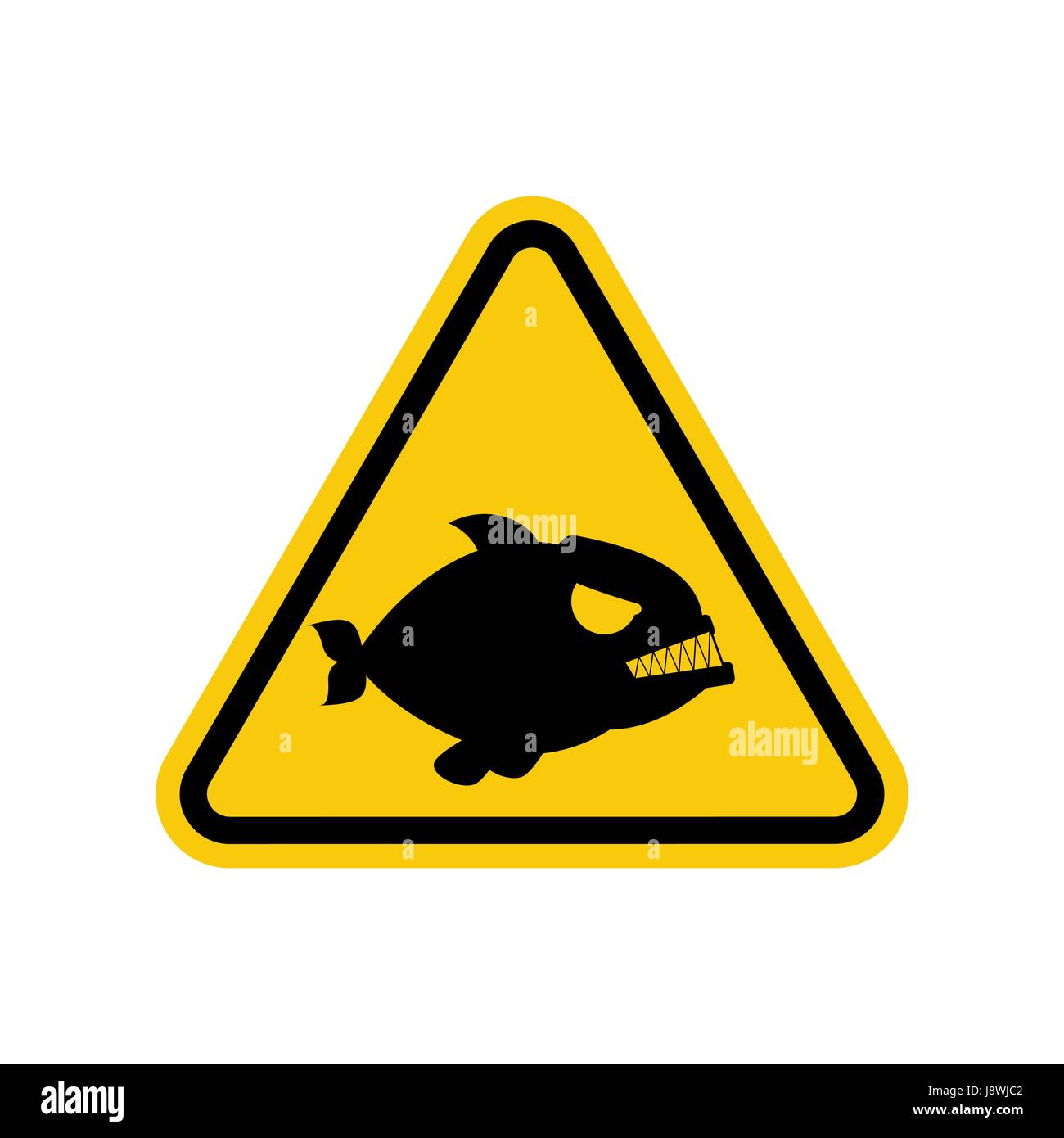 Attention piranha. Dangers of yellow road sign. Predatory fish Caution ...