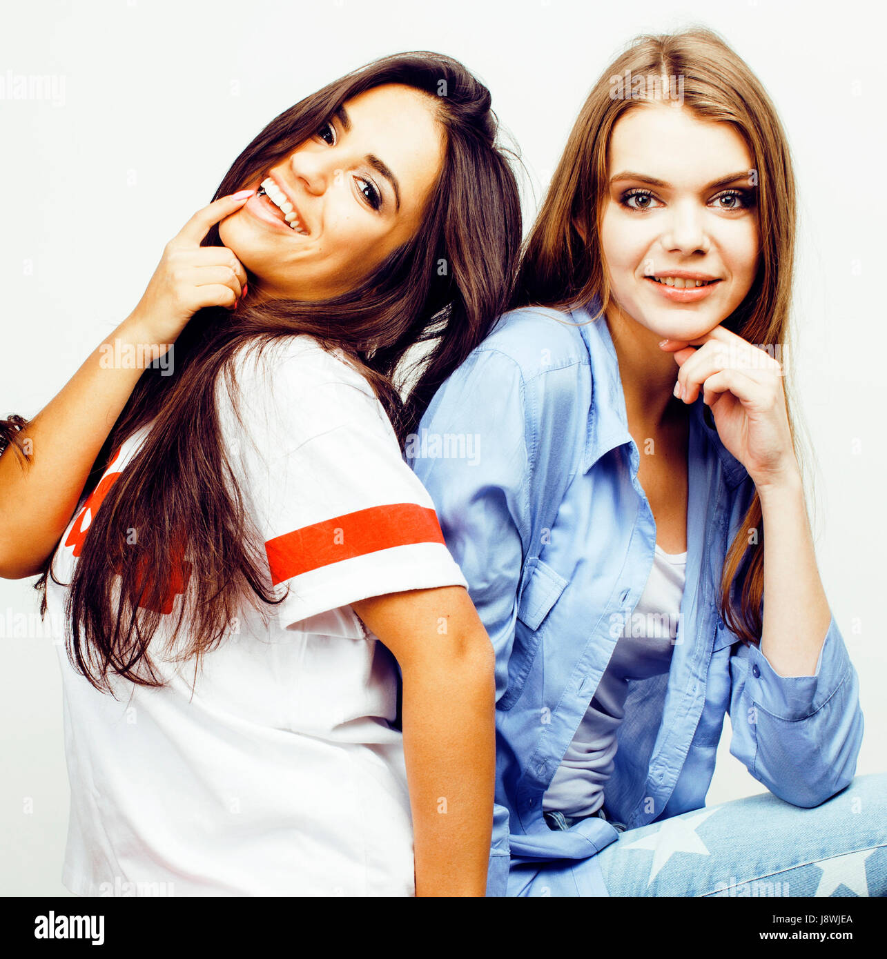 best friends teenage girls together having fun, posing emotional on ...