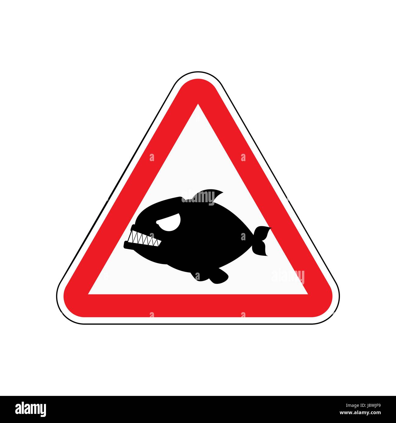 Attention piranha. Dangers of red road sign. Predatory fish Caution ...