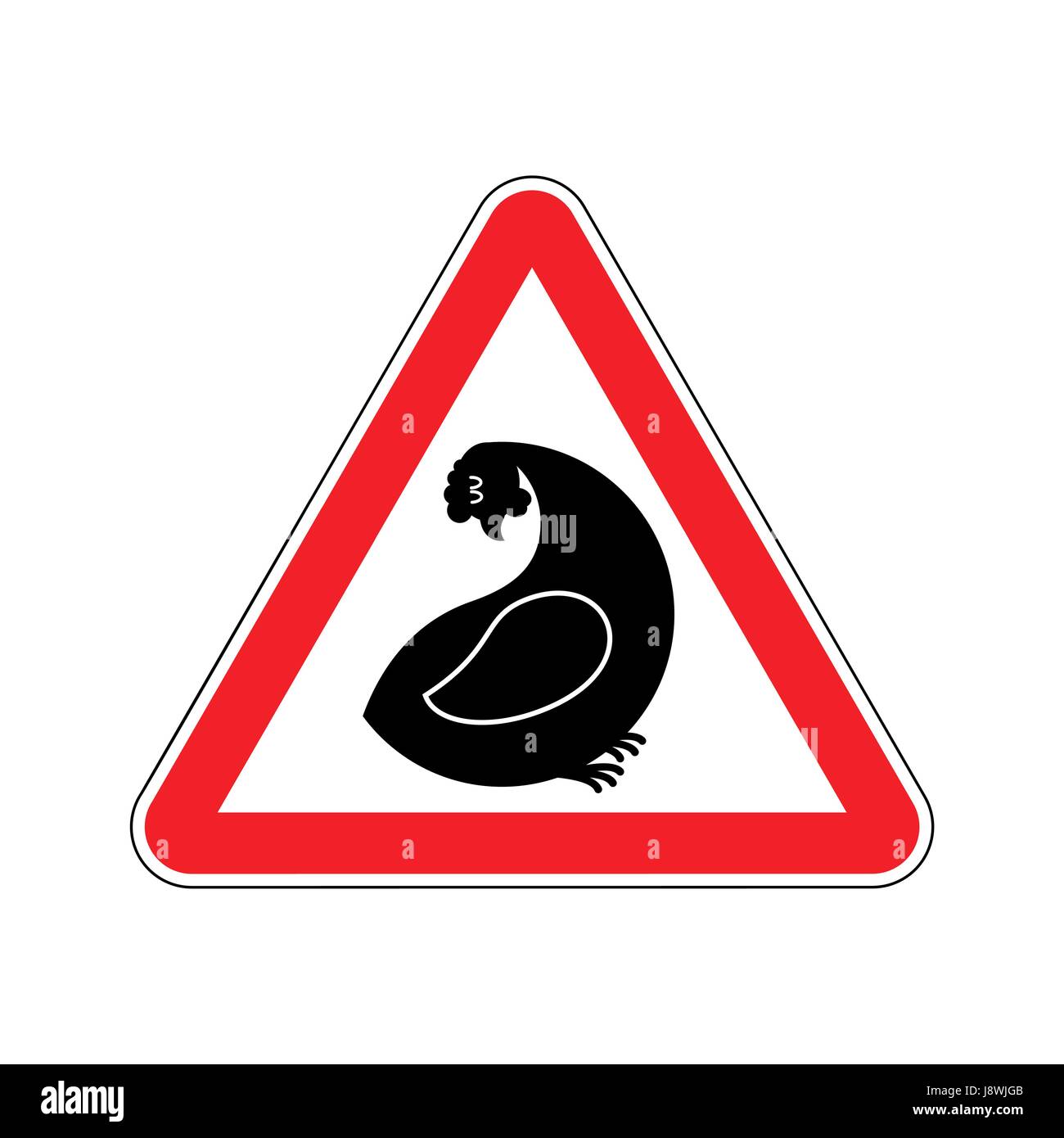 Attention hen. Dangers of red road sign. Chicken farm Caution Stock ...