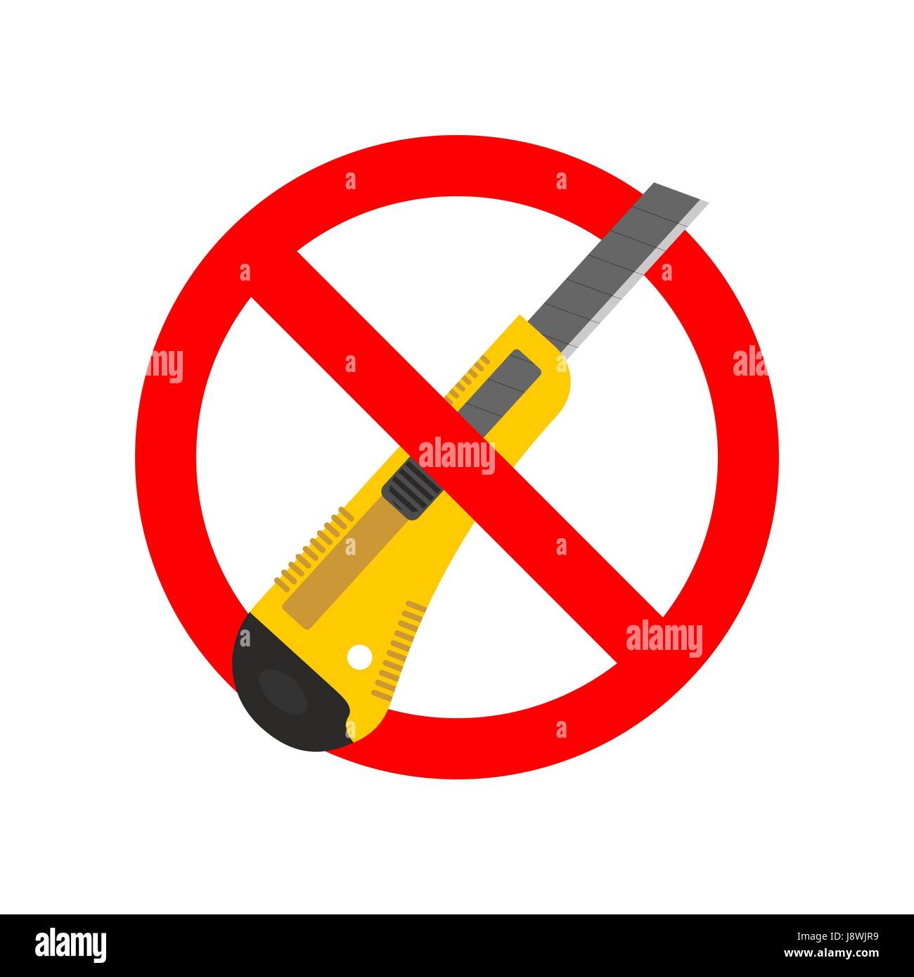 Stop Stationery knife. Ban Office paper cutter. Red prohibition sign ...