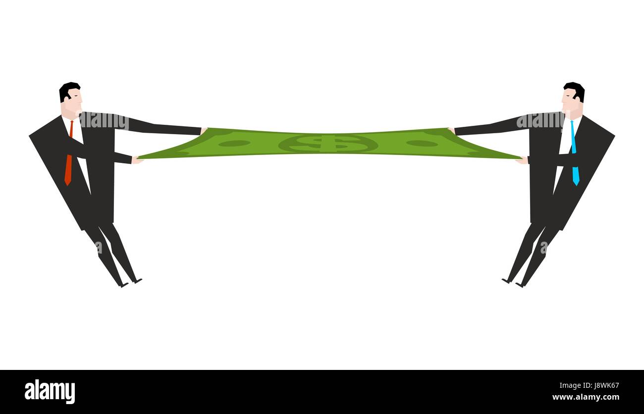 Businessman divide money. Two people share profits. Separation of cash ...