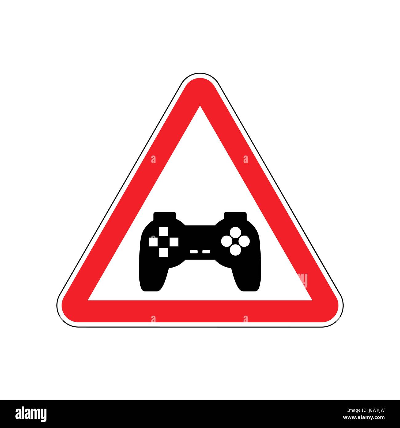 Attention video games. Dangers of red road sign Gamepad. Caution ...