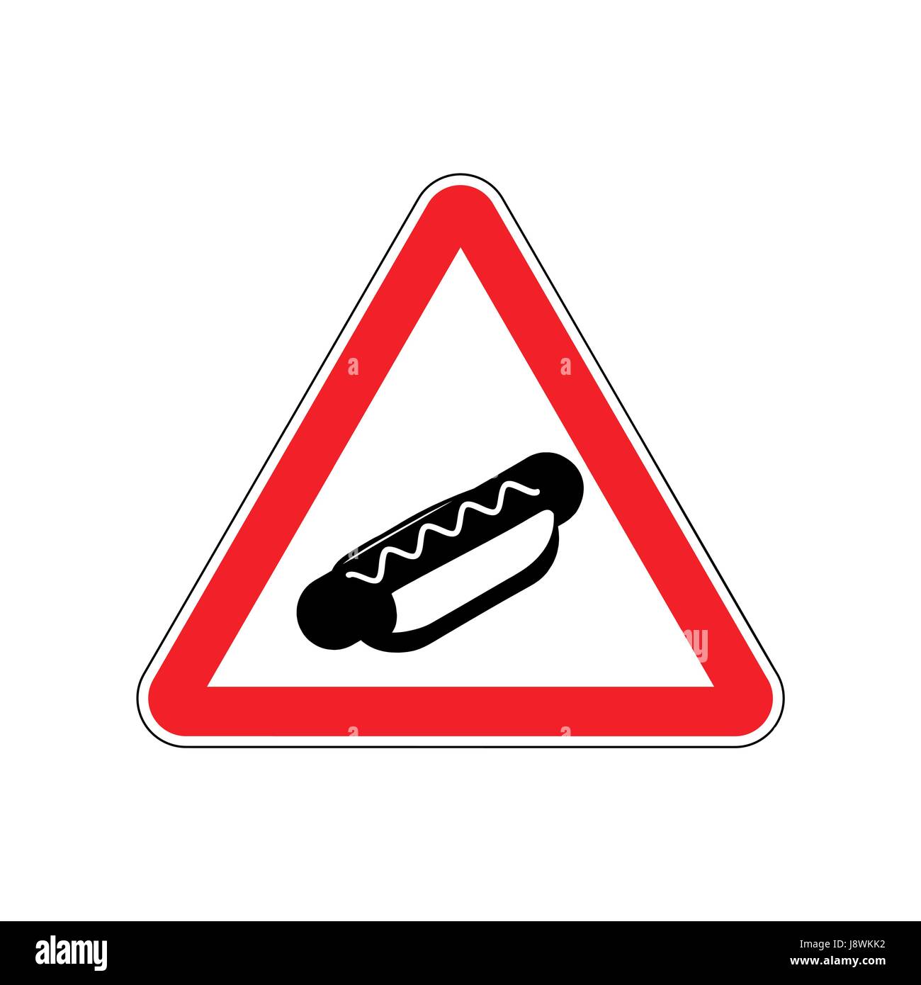 Attention hot dog. Dangers of red road sign. Fast food Caution Stock ...