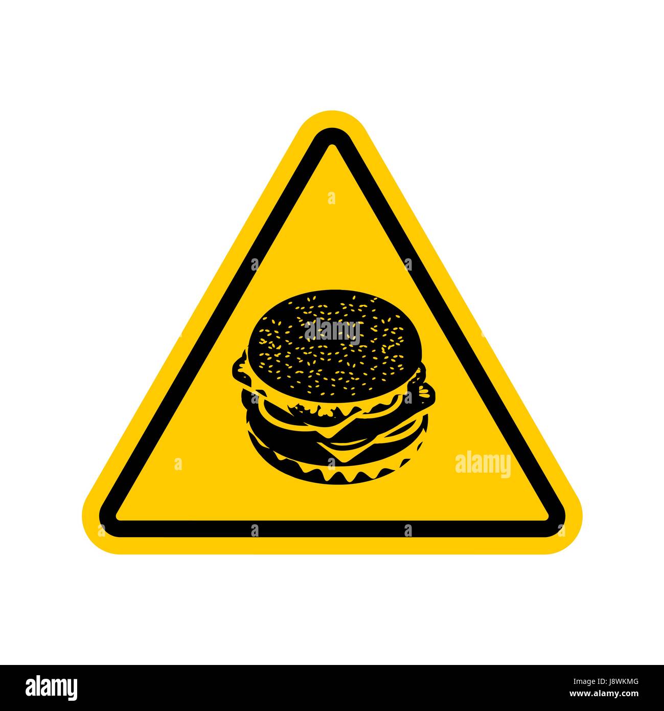 Attention Hamburger. Dangers of yellow road sign. Burger Fast food ...
