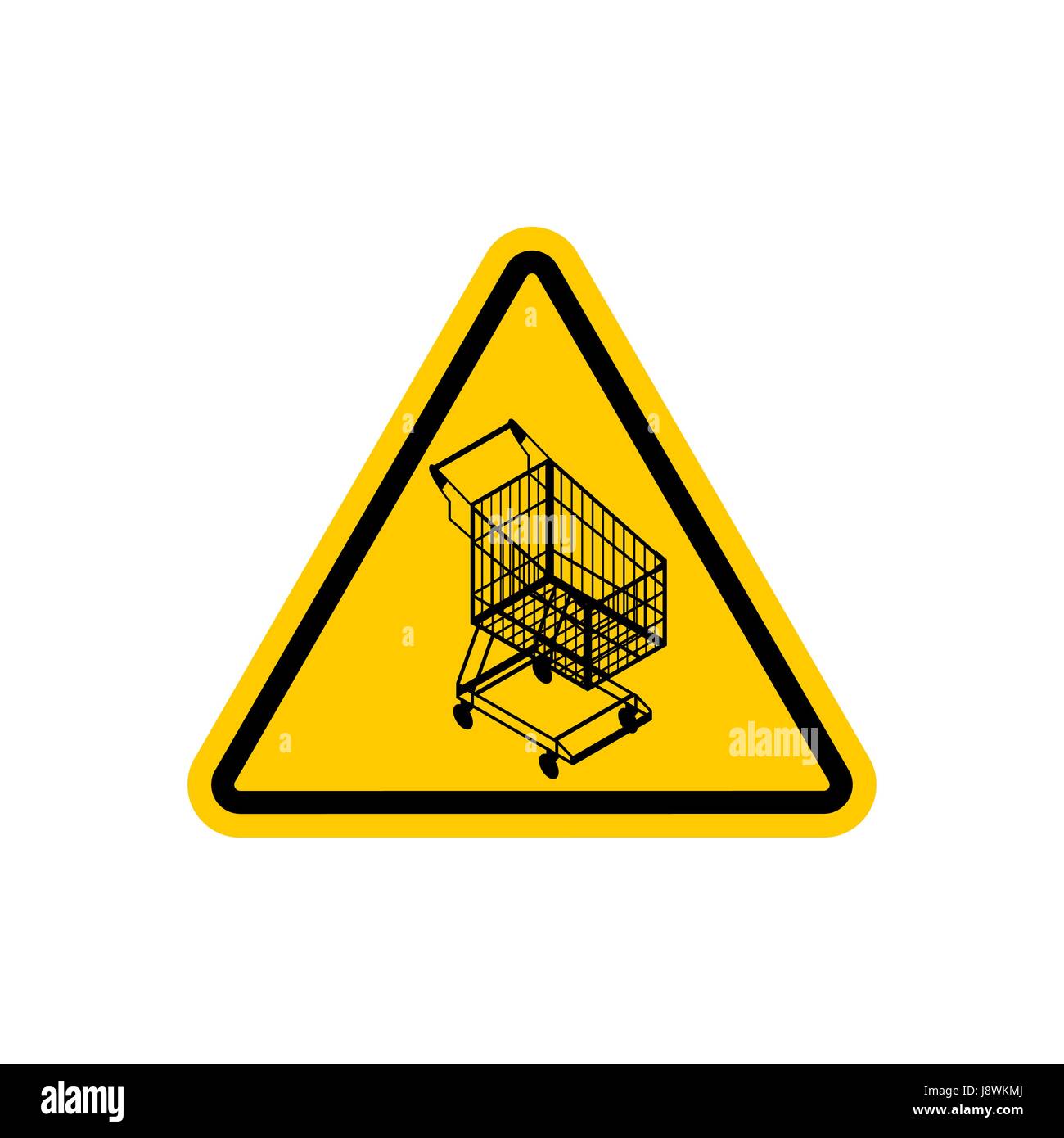 Attention shopping cart. Dangers of yellow road sign. supermarket ...