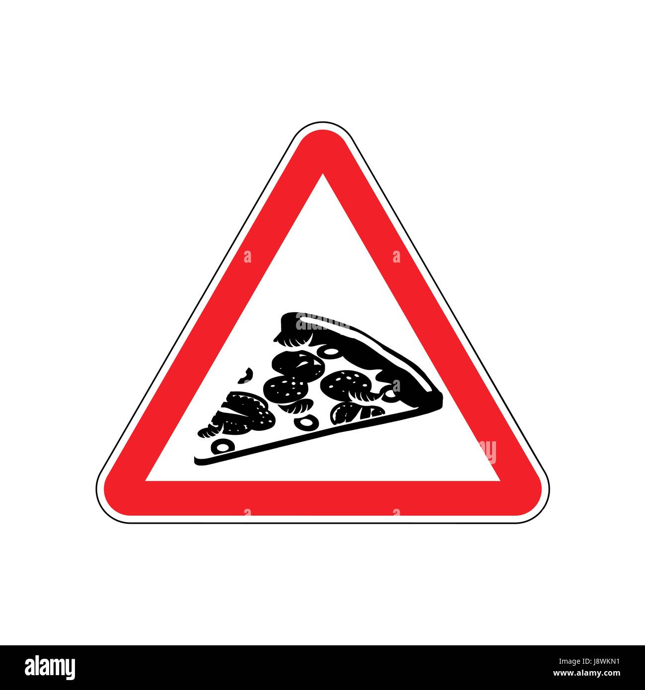 Attention pizza. Dangers of red road sign. Fast food Caution Stock ...