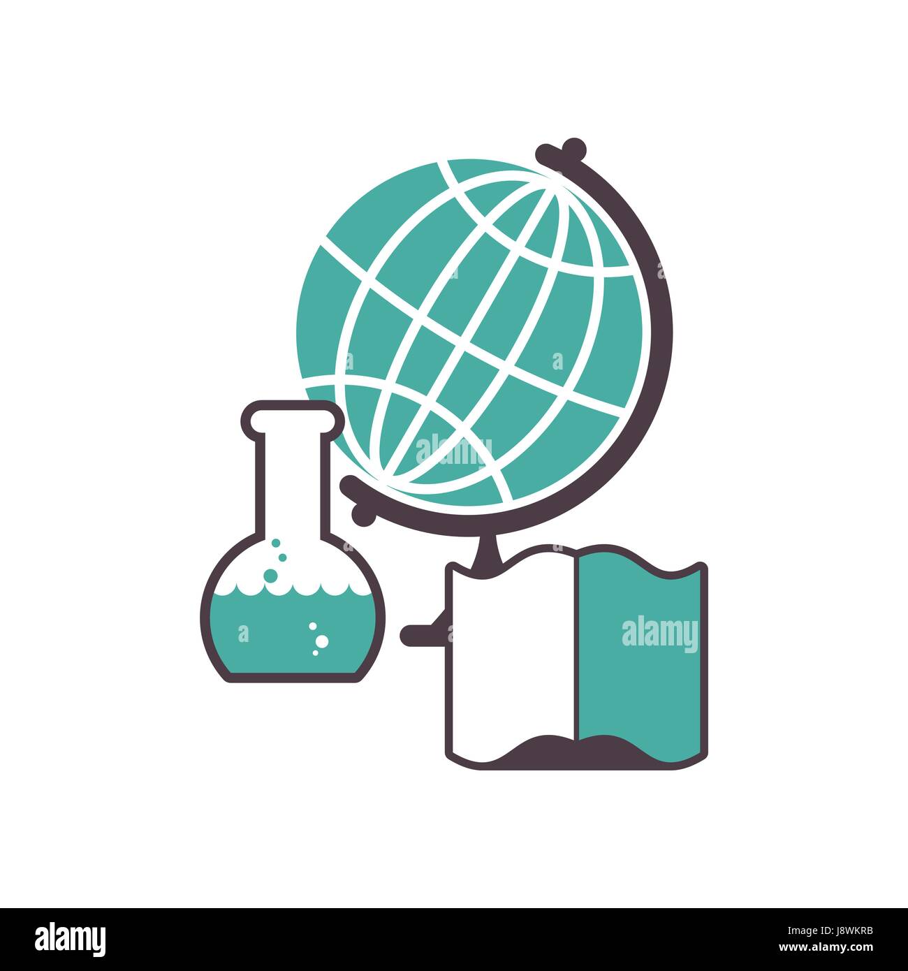Science logo. Emblem for scientific laboratory. flask and globe. Open ...