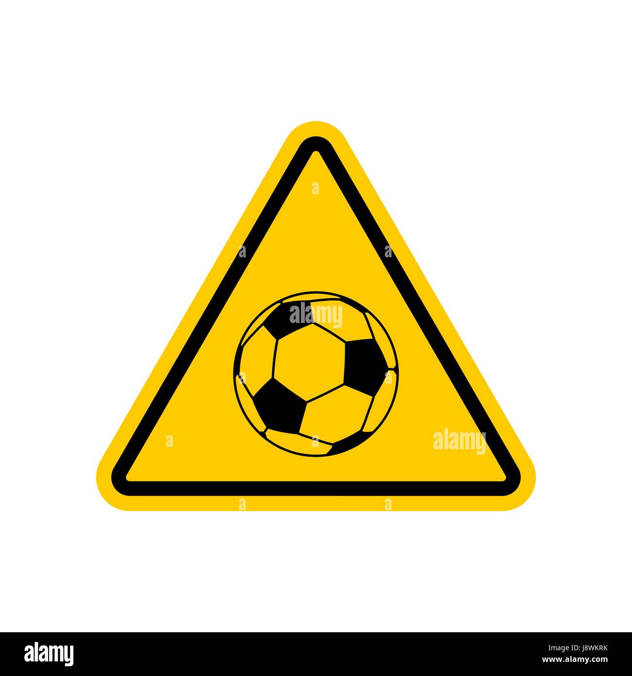 Attention soccer. Danger yellow road sign. footballl Caution Stock ...