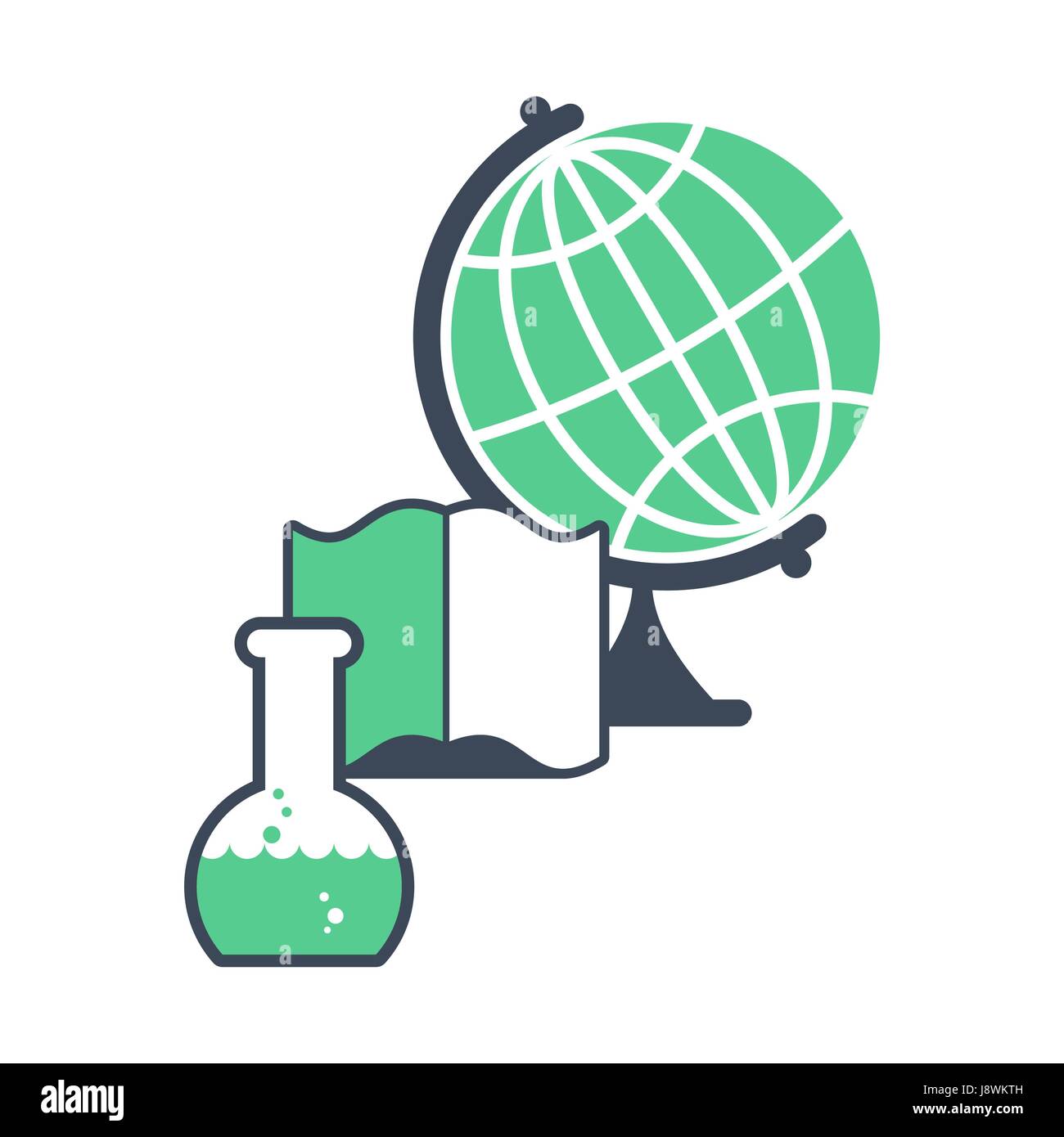 Science logo. Emblem for scientific laboratory. flask and globe. Open ...