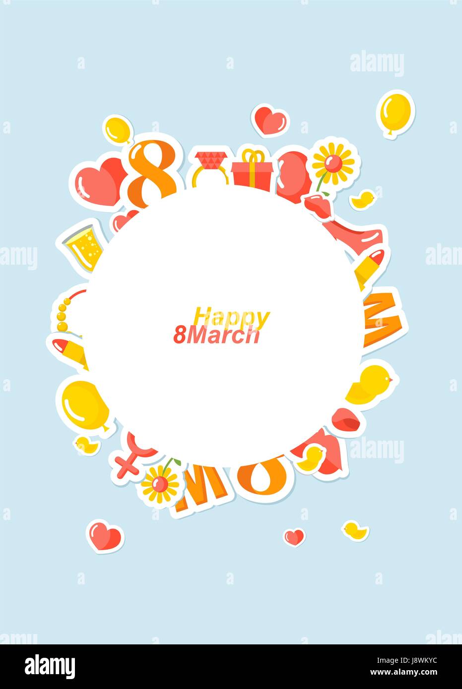 8 March banner Holiday Accessories stickers with characters in flat ...
