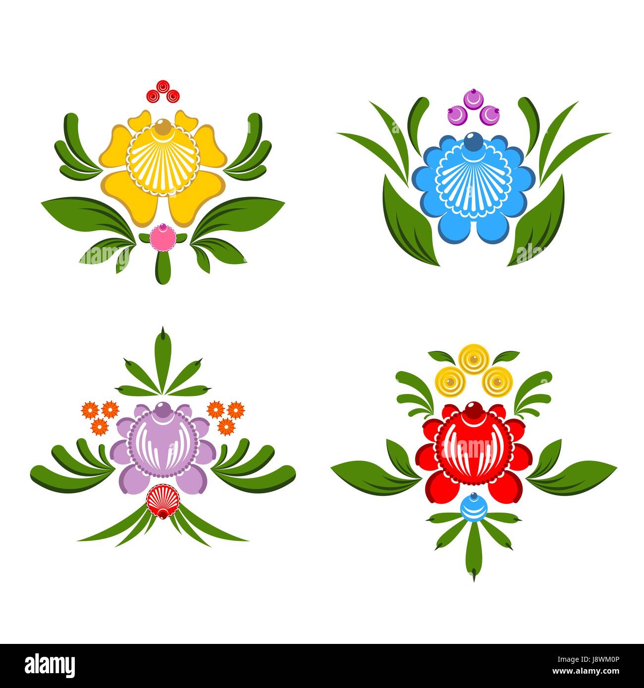 Flower Gorodets painting. Russian national folk craft. Elements of ...