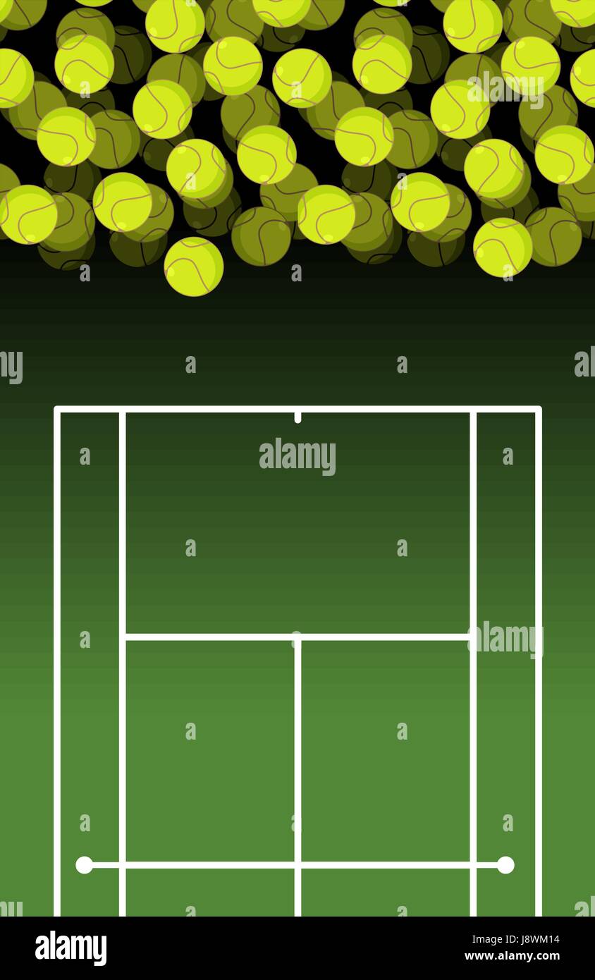 Tennis court and ball. Lot of balls. Tennis background. Sports ...