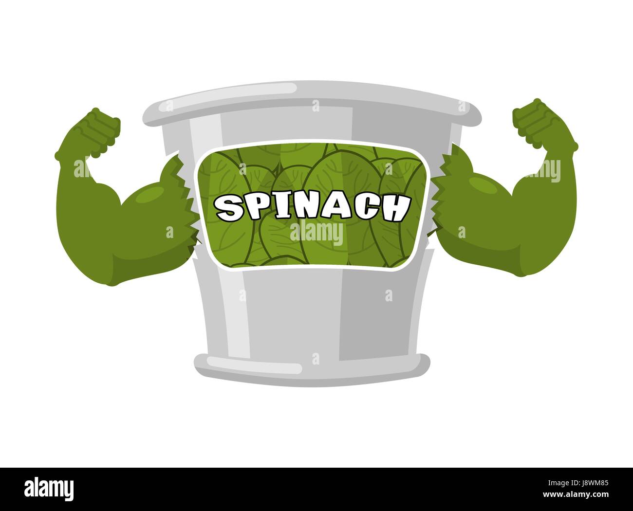 Spinach strong and powerful. Muscular arms of tin spinach. Healthy ...