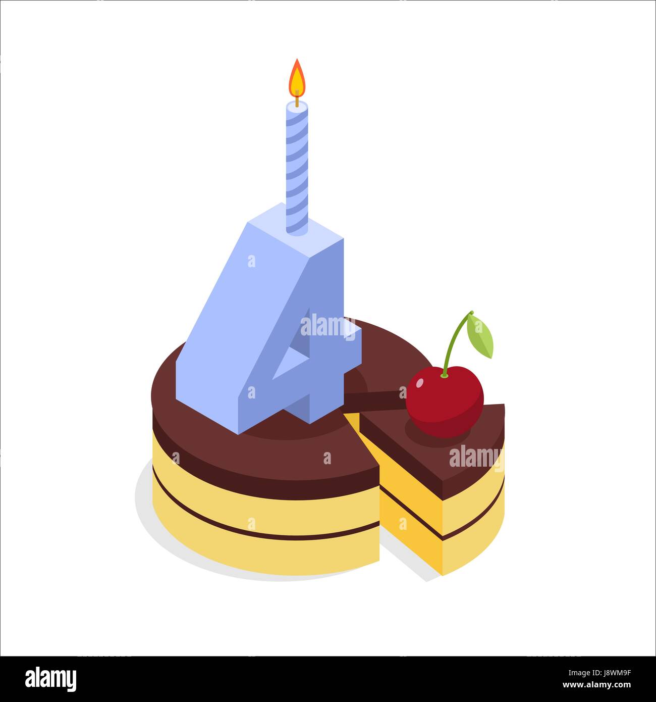 4 years birthday cake isometrics. Number four with a candle ...