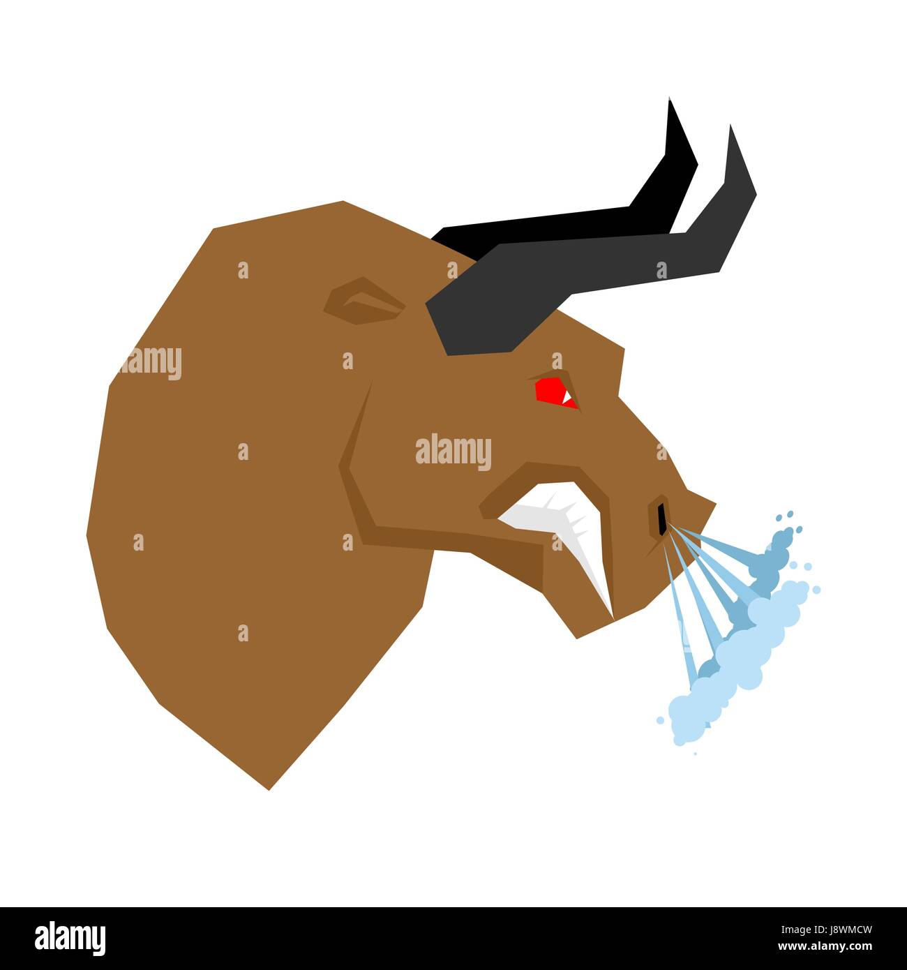 Angry bull. Head of an aggressive beast with big grin. Farm animal ...