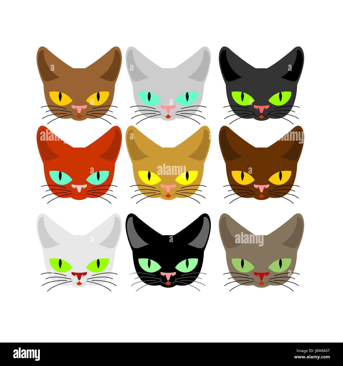 Cat face set. Head cats different color. Muzzle pet collection Stock ...